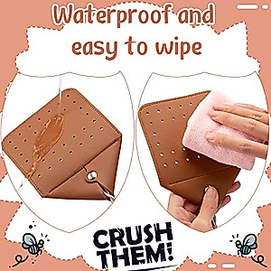 8 Pack 17" Leather Fly Swatter Manual Heavy Duty Flyswatter with Long Handle Rustic Wasp Swatter for Kitchen Home Indoor Outdoor Flies (Black, Brown, Metal Handle)