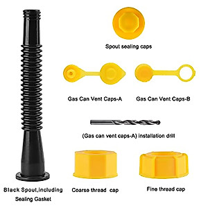 Gas Can Spout Replacement Gas Can Spout (3 Sets - Black) for 1/2/5/10 gal, Easy to Install, Durable, Replacement of Old Tanks Includes Nozzle, Vent caps, Rubber Gasket, Drill bits, Auxiliary Base Cap