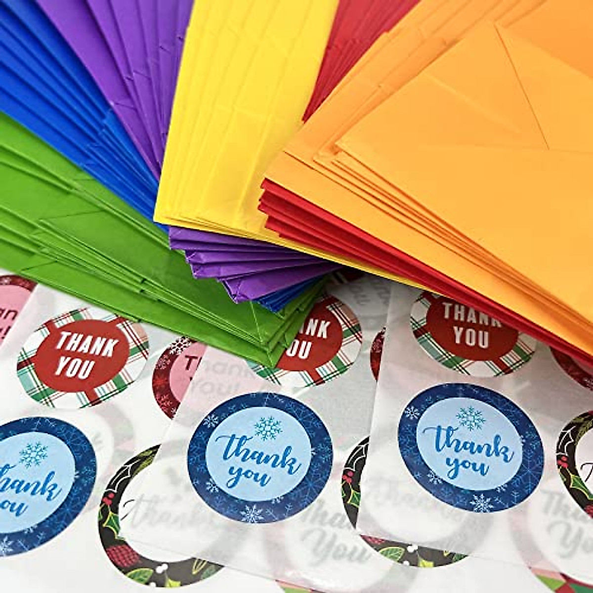 MOZRRO Mix Color 12 Pack Gift Bags with Thankyou Sealing Stickers, Great for Christmas, Gifts, Lunch, Party, Sweets, Goodies, Retail & Tchotchkes 10.2" x 5.5" x 3.5"