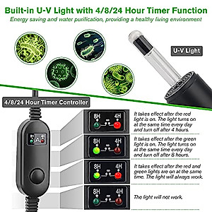 hygger 4-in-1 Submersible U-V Filter Pump, Internal Green Water Killer with Timer, 210GPH 8W Adjustable Fish Tank Filter, Increase Oxygen for 40-80 Gallon Aquarium Tank