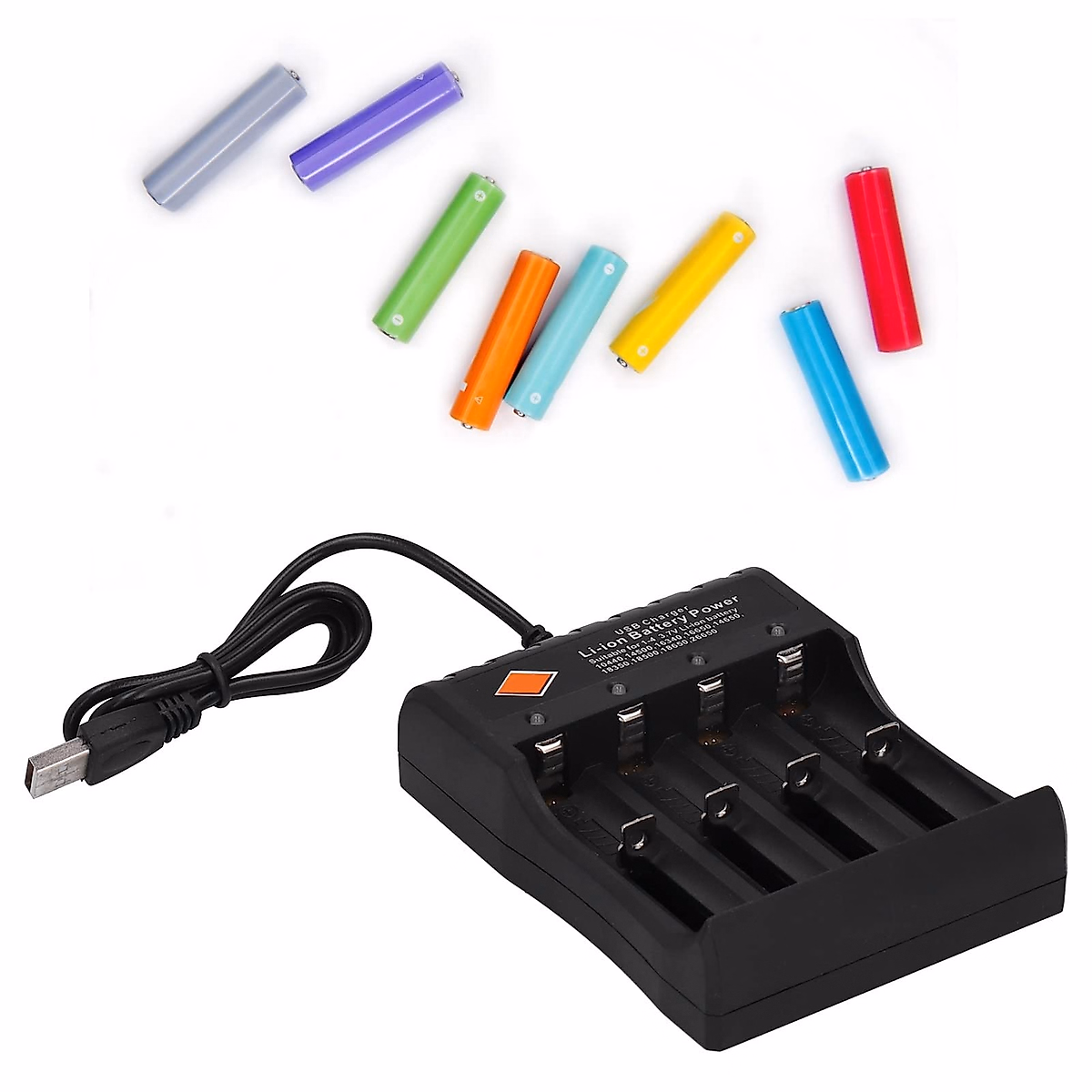 plplaaoo Battery Charger, DC4.2V 4 Slot Rechargeable Battery Bay with USB Cable, Universal Battery Charger, Quick Charge for Rechargeable Batteries Fit for 3.7V Li‑ion, Battery Charger Battery Cha