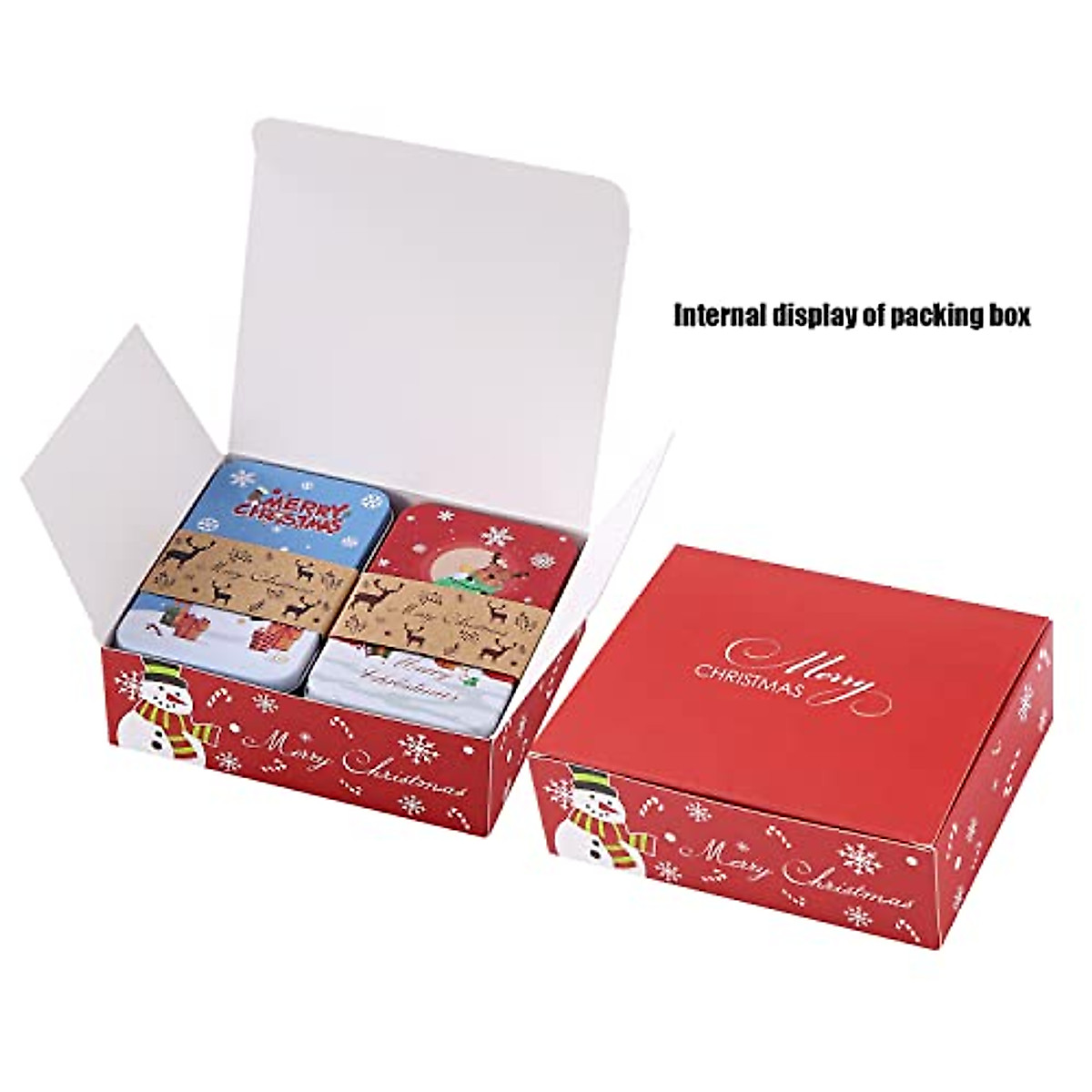 MASSTAR Gift Card Holder Small Gift Tin Boxes for Christmas Geeting FOR Cards,Money,Keys.Gift Card Box with Kraft Paper Hoop Good For Christmas Stocking Stuffers.6 pack set（4.33 ×2.6 * 0.6 in.