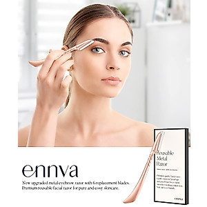 ennva Eyebrow Razor for Women-Eyebrow Trimmer Dermaplaning Tool-Ergonomic Eyebrow Shaper & Facial Razor for Peach Fuzz-Exfoliating Face Razor for Eyebrows-Eye Brow Shaver Razors w/7 Blades- Rose Gold