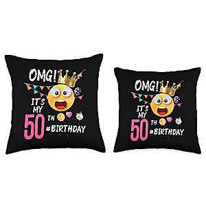 OMG! It's My 50th Birthday Party 50 Year Old Birthday Throw Pillow, 18x18, Multicolor