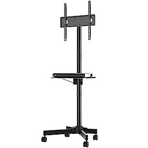 Mobile TV Cart for 23-60 Inch LED LCD Flat Curved Panel Screens TVs, Rolling TV Stand with Wheels Holds Up to 55lbs, Height Adjustable Portable Floor Stand with Media Shelf Tray, Max VESA 400x400mm