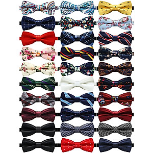 Jecery 30 Pieces Elegant Pre Tied Bow Ties for Men with Adjustable Floral Neck Band Bowties for Pre Tied Set