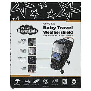 First Essentials Stroller Rain Cover Universal, Baby Travel Weather Shield, Windproof Waterproof, Protect from Dust Snow (Black)