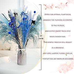 Mifgra Pampas Grass Bouquet , Dried Flower Bouquet,Blue Dried Flowers, Blue Pampas Grass Decor, Blue Flowers Boho Decor Bouquet for Blue Bathroom Decor Home Decor