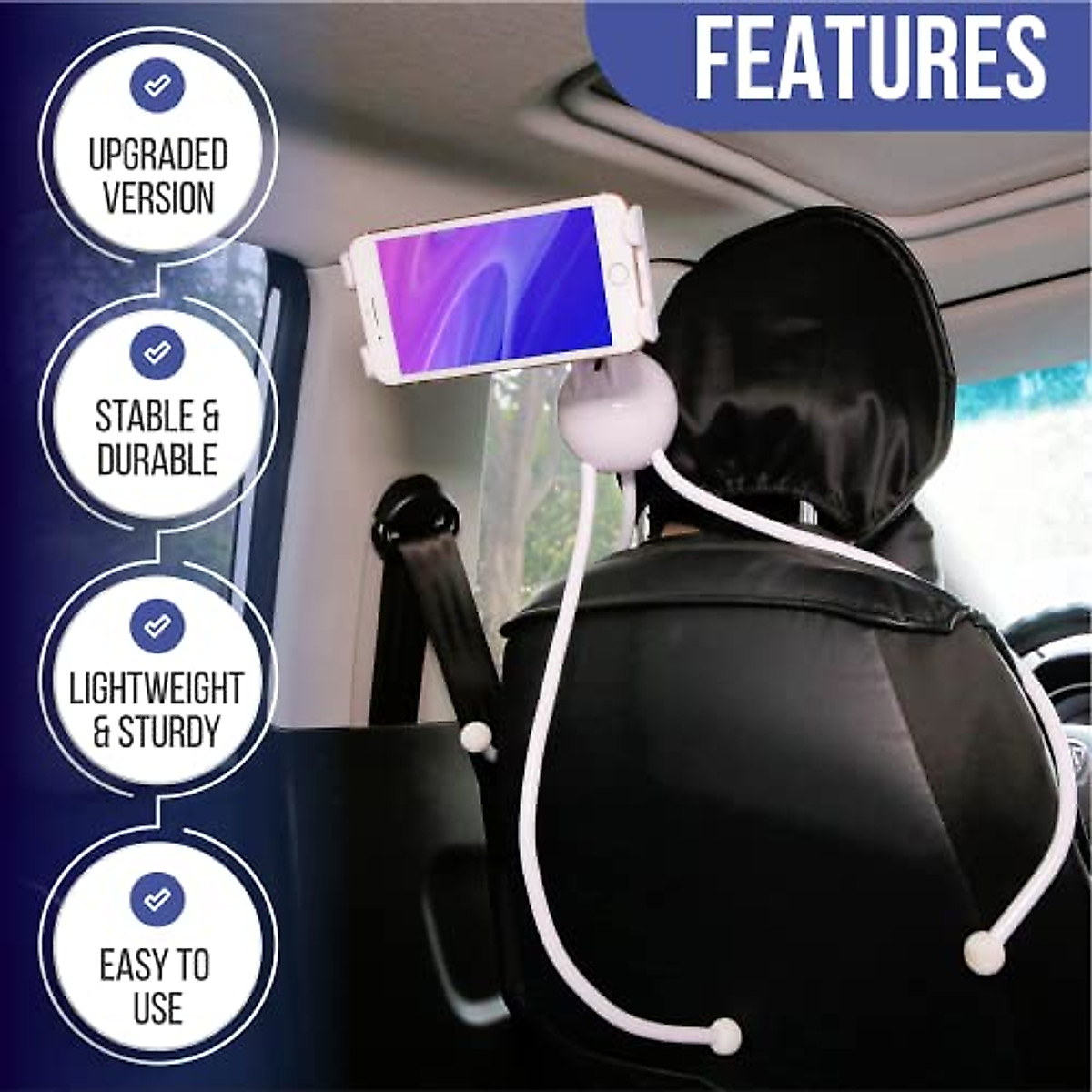 Flexible Cell Phone Holder/Stand for Bed - Hands Free iPhone and Android Phone Stand Holder - Bendable Tripod with Rotating Tablet/Mobile Phone Holder for Filming, Reading or Watching Videos