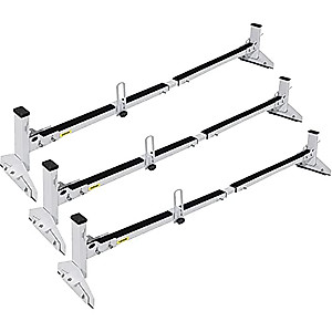 VEVOR Van Roof Ladder Rack, 3 Bars, 661 LBS Capacity, 46.9"-59.1" Adjustable Middle Bar Steel Roof Racks, Rain-Gutter Mount Racks Fit Most Van Rails, Universal Design, White