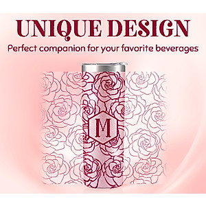 Onebttl Monogrammed Gifts for Women, Personalized Travel Mugs, Unique Coffee Tumbler with Initials for Her on Birthdays Christmas, Rose Gold, C