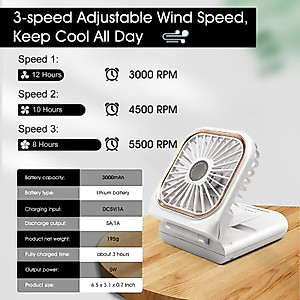 MQ 5 in 1 Mini Portable Fan, Foldable Personal Fan with Lanyard Rechargeable 3 Speed Adjustable, as 3000mAh Power Bank, Handheld Fan, Neck Fan, Desk Fan, Phone Holder, Indoor Outdoor Small Fan, White