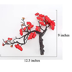 Suandsu 2 Pcs Artificial Plum Blossom Fake Wintersweet DIY Flowers Home Hotel Office Wedding Party Garden Decor 9'' High Red