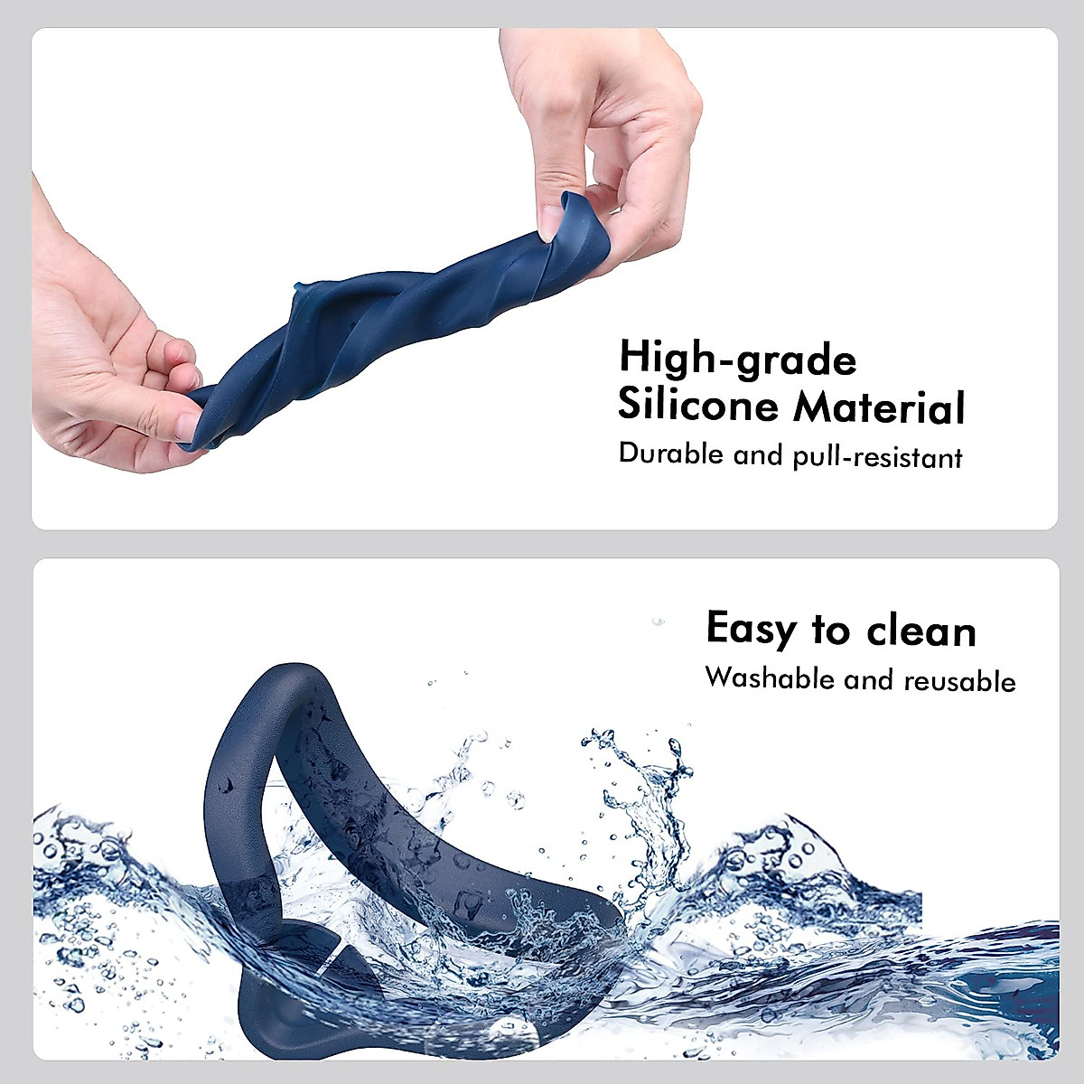 AIXOTO Silicone Face Cover for Oculus Quest 2/Meta, VR Mask Accessories Anti-Light Leakage Face Cushion Replacement with Protective Lens Cover, Sweatproof/Washable 2 Pairs (Navy Blue)