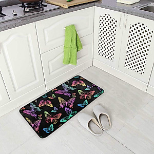 susiyo Kitchen Mat Rainbow Butterflies Kitchen Rug Mat Anti-Fatigue Comfort Floor Mat Non Slip Oil Stain Resistant Easy to Clean Kitchen Rug Bath Rug Carpet for Indoor Outdoor Doormat