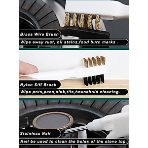 Kitchen Stove Cleaning Brush + Scraper Tool Set, Brass Wire Brushes for Range Hood Grease Grime, Rust Cleaner Heavy Duty Stainless Steel Putty Scraper for Gas Burners Cooktop Pot Pan (Brush + Scraper)