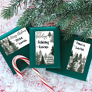 DISTINCTIVS Evergreen Tree Christmas Gift Tags, Self-Adhesive Stickers – 75 Labels, Woodland Forest Greenery Holiday Gift Wrap Tags