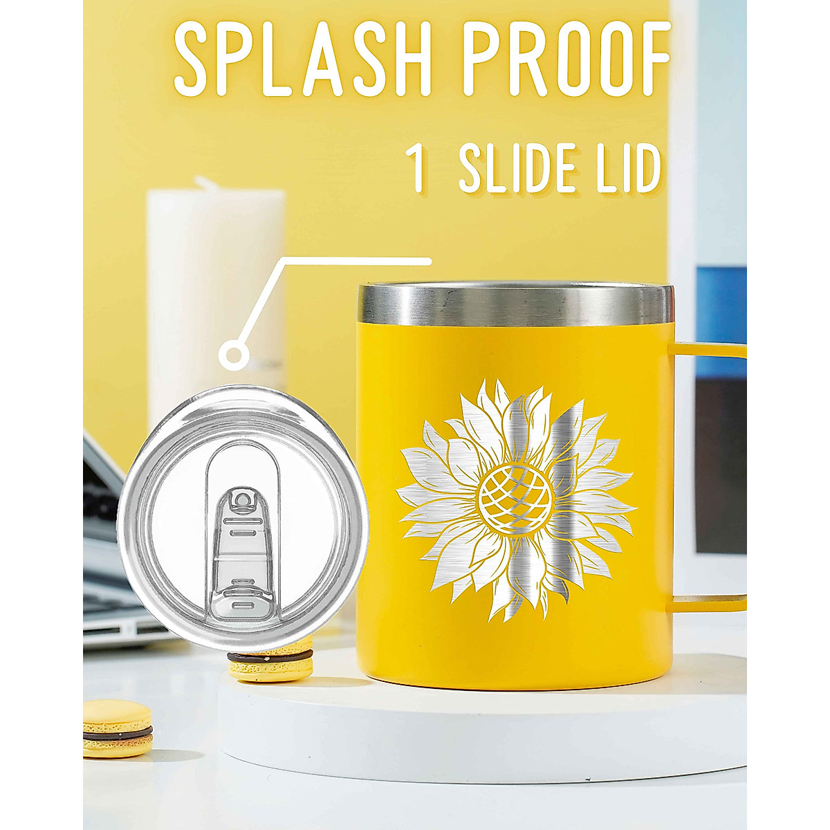 Onebttl Sunflower Gifts for Sunflower Lovers, 12oz Insulated Stainless Steel Coffee Mug with Lids, Best Sunflower Gifts for Best Friend, Christmas, Birthday