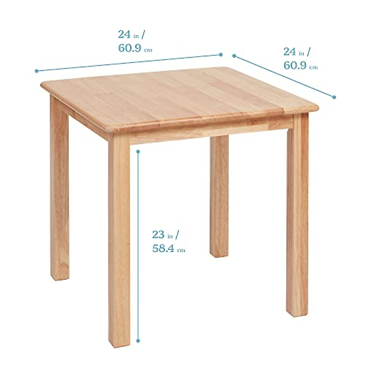 ECR4Kids 24in x 24in Hardwood Table and Chairs, 14in Seat Height, Kids Furniture, Natural, 3-Piece