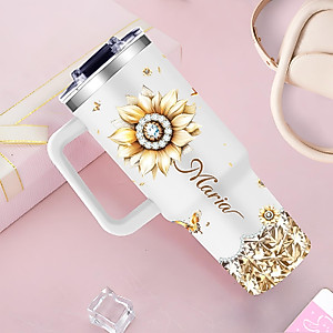 Personalized Sunflower Birthday Gifts for Women, Monogrammed 40oz Customized Tumblers Gifts with Initial Name for Grandma Mom Aunt Sister on Mothers Day, Custom Name Cups Gift for Her Female