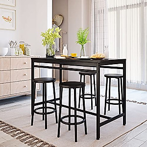 Hooseng Kitchen Table and Chairs for 4, Industrial 5 Piece Dining Room Set, Counter Height for 35.4'', Bar Table with 4 Stools for Home, Breakfast Nook, Restaurant, Pub, Black