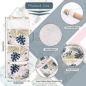 DILIBRA 3 Pack Wall Hanging Storage Bag, Tropical Over the Door Closet Hanging Organizer with 3 Pockets, Waterproof Linen Fabric Hanging Pocket for Dorm Living Room Home Decor(Banana+Leaf+Flower)