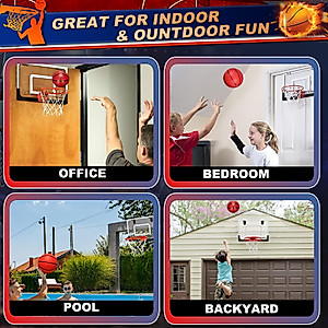 Mini Indoor Basketball Hoop for Door, Over Door Basketball Hoop for Kids Adults with Large 9 Inch Dunk Rim 4 Mini Replacement 6" Basketballs Sport Game Gift for 6 7 8 9 10 11 12 Years (15.8"x11.7")