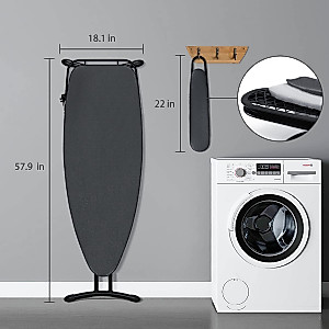 Duwee Steel Top Extra Wide Ironing Board with Sleeve Board and Adjustable Iron Rest, Luxury Foldable Ironing Boards with 10 mm Thicken Feltpad and Cover, Adjustable Height,18"x48"