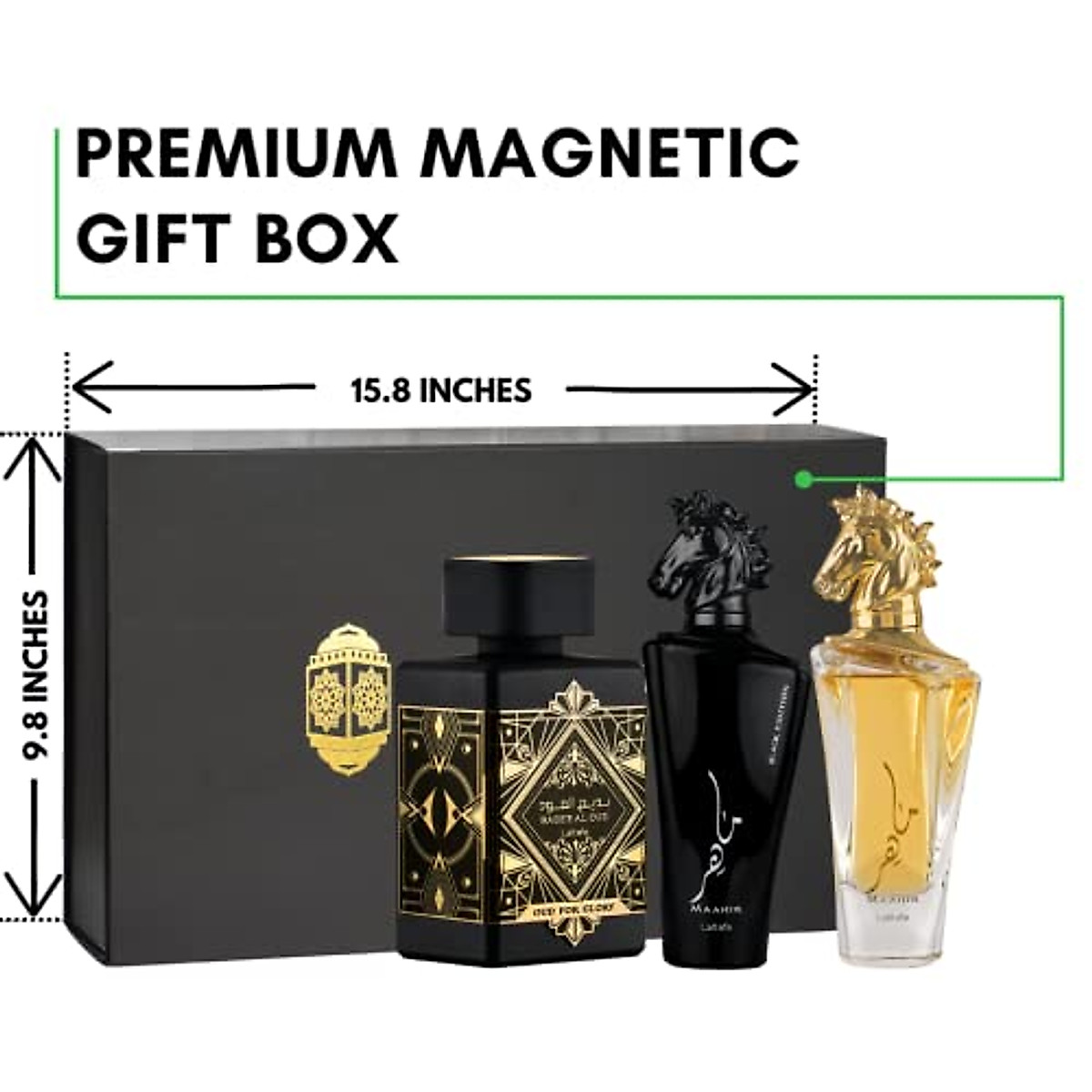 Maahir, Maahir Black & Bade'e Al Oud for Glory - EDP 100ML(3.4 oz) with Magnetic Gift Box Perfect For Gifting I Bold and Rich Oud Fragrance I Sandalwood, Musk and Vanilla Notes I Saffron, Lavender, & Nutmeg I Signature Arabian Perfumery I by Lattafa Perfu
