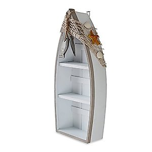 Grace Home Beach Theme Display Boat with 3 Shelves with Fish Net and Star Fish/Shell 16.5" H
