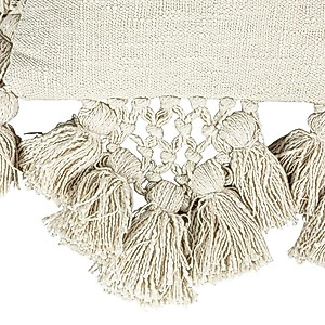 Creative Co-Op Cotton Slub Pillow with Crochet and Tassels, 1 Count (Pack of 1), Cream