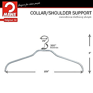 MAWA Reston Lloyd Silhouette Series Non-Slip Space Saving Clothes Hanger for Shirts and Dresses, Style 41/F, Set of 10, Silver, Pack of 10, 10 Piece (12148)
