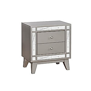 Coaster Furniture Leighton Modern Glam 2 Drawer Nightstand Bedroom Bedside Table Storage Drawers Mirrored Frame Metallic Mercury Silver 204922