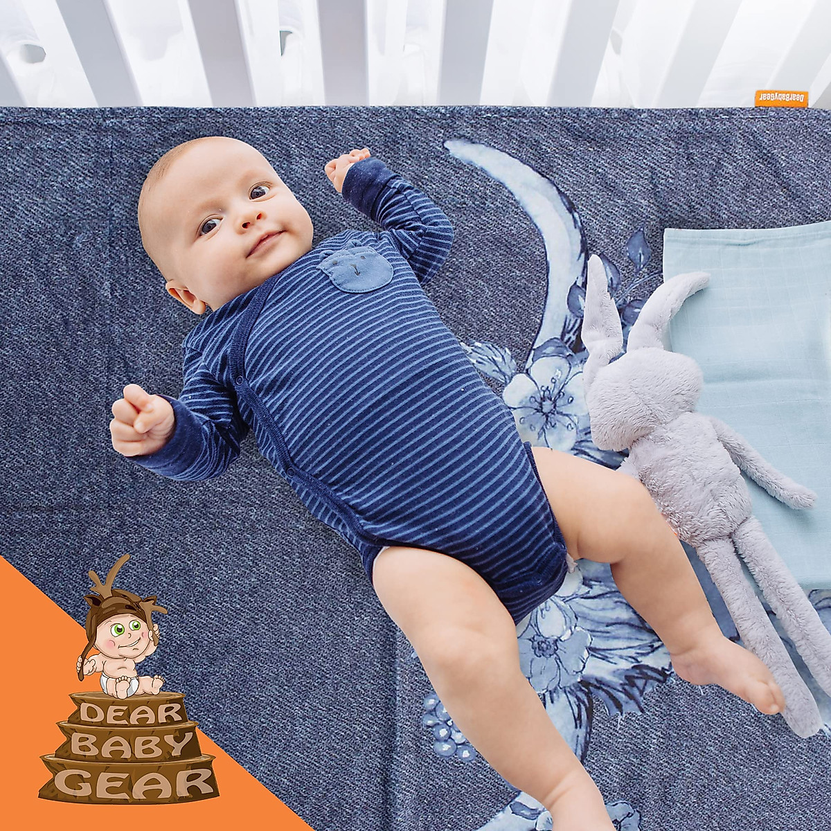 Dear Baby Gear Farm Deluxe Newborn Blanket - Double Layer Reversible, Milestone & Infant Gifts for Girls and Boys - Floral Highland Cow Denim Printed Blanket & Floral Smooth Fabric, 40 x 30 Inches