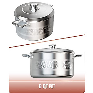 Dalstrong Stock Pot - 8 Quart - The Avalon Series - 5-Ply Copper Core Cookware - Cooking Pot - Hammered Finish Sauce Pot - Premium Silver Pots and Pans - Dutch Oven Pot with Lid & Pot Protector