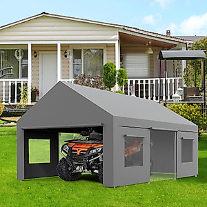 Portable Carport Canopy, 13×20ft Heavy Duty Carport Garage with Roll-up Doors & Windows for Car, SUV, Truck, Boat, Party, Mobile Market