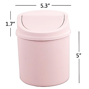 Fiazony Plastic Tiny Waste Bin, Desktop Mini Trash Can with Swing Lid, Pink