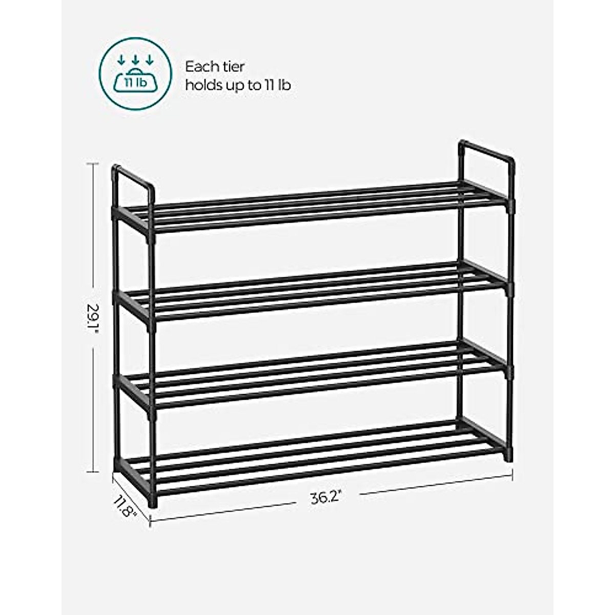 SONGMICS Shoe Rack, 4 Tier Shoe Organizer, Metal Shoe Storage Shelf for 20 Pairs of Shoes, Easy to Assemble, Entryway, Black ULSA14BK