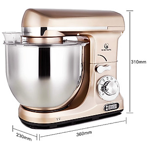 MURENKING Professional Stand Mixer, 6-Qt with Timer, MK37 500W 6-Speed Tilt-Head Food Electric Mixer Kitchen Machine,Plastic (Champagne)