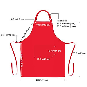 Jubatus 1 Pack Bib Aprons with 2 Pockets Cooking Chef Kitchen Apron for Women Men, Red