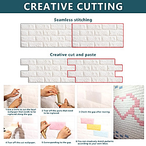 Sodeno 20 PCS White 3D Wall Panels, 29 sq.feet Coverage, Printable Wallpaper Sticker with Self-Adhesive Waterproof Brick PE Foam Wall Panels Peel and Stick for Interior Wall Decor, Home Decoration