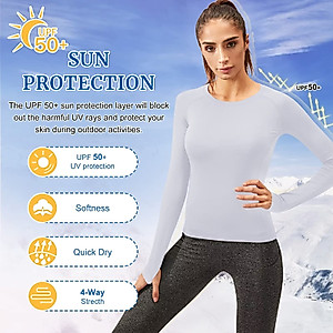 Womens Thermal Tops Long Sleeve Fleece Hiking Ski Base Layer Women Cold Weather Sports Gym Shirts Athletic Ladies Thermal Underwear Tops for Workout Running,Quick Dry Moisture Wicking 5021 White L
