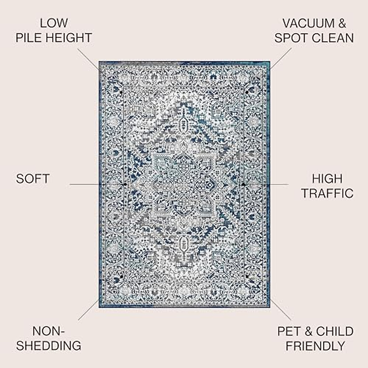 JONATHAN Y MDP100B-6R Modern Persian Vintage Medallion Indoor Area -Rug Country Floral Easy -Cleaning Bedroom Kitchen Living Room, 6' Round, Navy/Light Grey