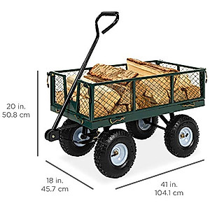 Best Choice Products Utility Garden Cart Wagon for Lawn, Yard w/Heavy-Duty Steel 400lb Weight Capacity, Removable Sides, Long Handle, 10in Tires - Green