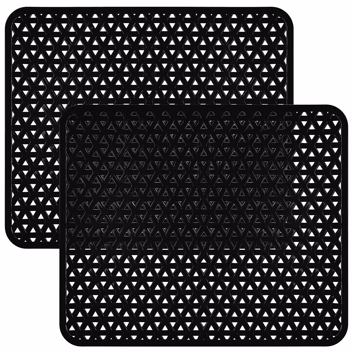 Coopay 2 Pack Kitchen Sink Mat PVC Eco-friendly Kitchen Stainless steel/Porcelain Dish Drying Pad Sink Protector for Bottom of Kitchen Sink, Triangular Hole Design, 12.6 x 10.5 Inches (Black)