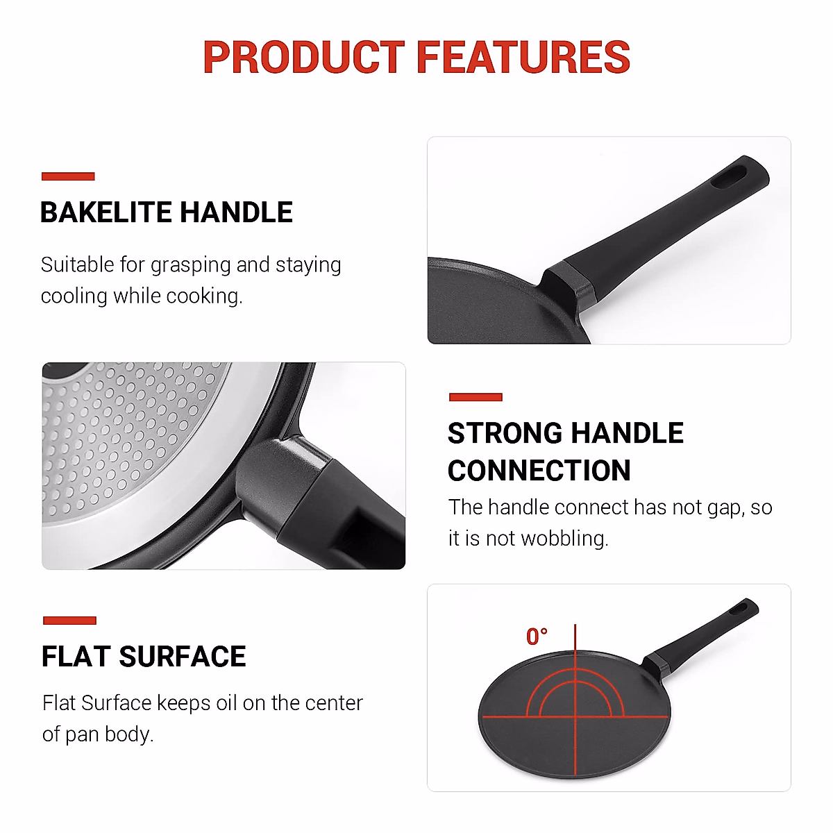 Sakuchi 11 Inch Induction Crepe Pan, Nonstick Dosa Pan for Stove Tops, Tortilla Pan for Glass Cooktop, Tawa Pan for Roti, Black