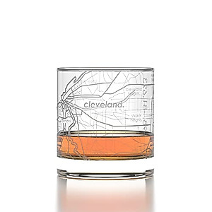 Well Told Engraved Cleveland Ohio Map Rocks Glass, Old Fashioned Whiskey Glass (11 oz, Clear) Etched Whiskey Glass, Gifts For Whiskey Lovers