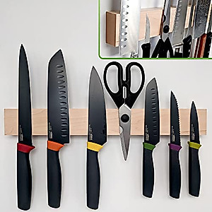 Premium 16 Inch Maple Wood Magnetic Knife Holder – Professional Wooden Magnetic Knife Strip - Space-Saving Knife Rack/Knife Bar With Powerful Magnetic Pull Force (Upgraded Version)