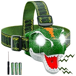 SEVENKA LED Headlamp for Kids, Outdoor Toy Head Lamp Flashlight for Boys Girls Toddler, 3.4oz Lightweight Headlight Camping Gear, Roar/Mute, Birthday Gift (Battery Included)