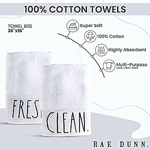 Rae Dunn Hand Towels, Embroidered Decorative Hand Towel for Kitchen and Bathroom, 100% Cotton, Highly Absorbent, Two Pack, 16x28, Embroidered Fresh/Clean